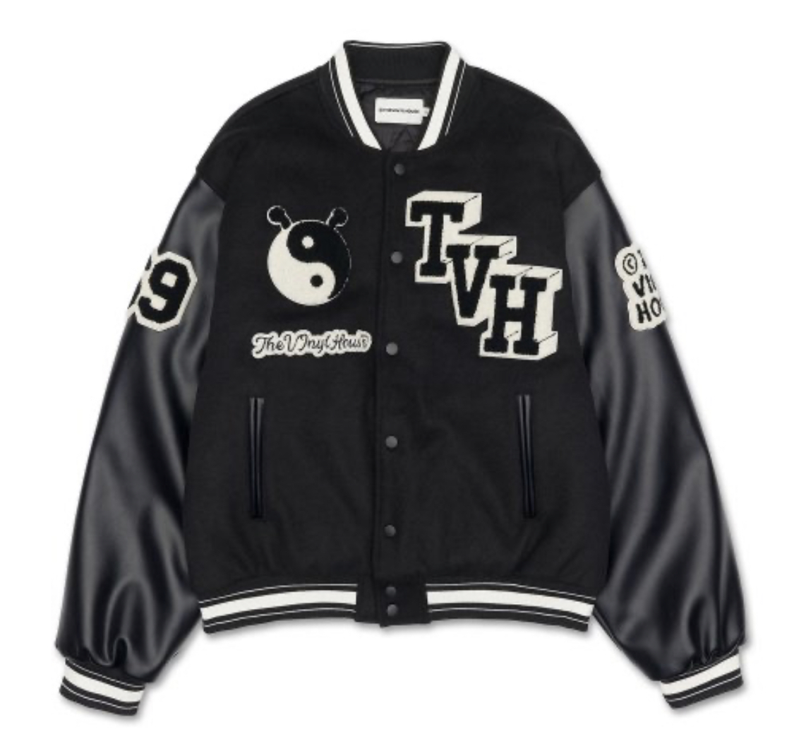 더바이닐하우스 YIN YANG VARSITY JACKET BLACK - 위시버킷