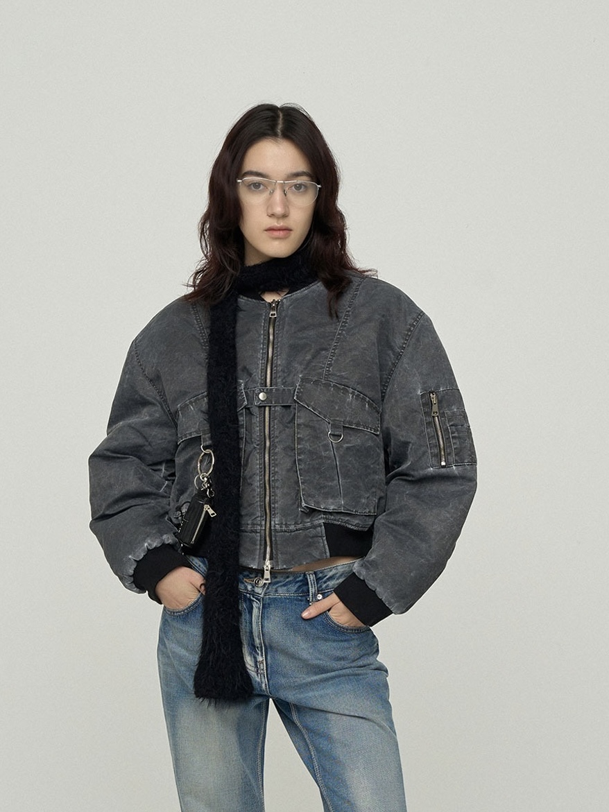 lcdc tm(엘씨디씨티엠) | 실시간 인기 스타일 | CROPPED BOMBER PUFFER JACKET DUSTY GREY | 온더룩