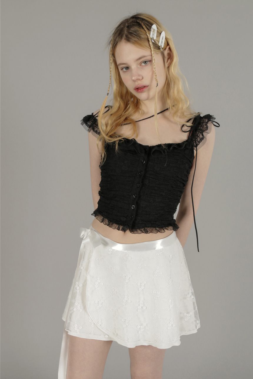 dryrose(드라이로즈) | 실시간 인기 스타일 | ANGEL LACE STRING TOP (BK) | 온더룩