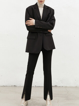 MANNON(매넌) | 실시간 인기 스타일 | JOY Front Slit Slim-Bootcut Slacks_Black | 온더룩
