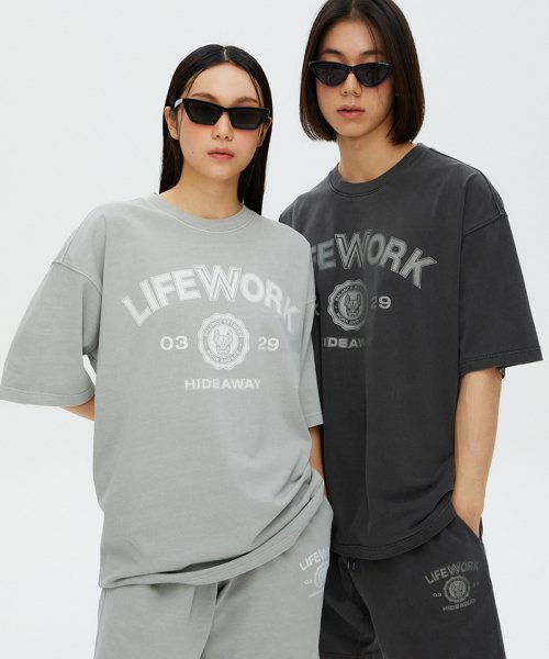 LifeWork(라이프워크) | 실시간 인기 스타일 | 피그먼트 바시티 티셔츠 | 온더룩
