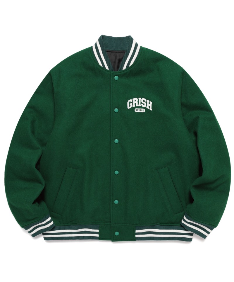 GRISH(그리쉬) | 실시간 인기 스타일 | GRISH SIGNATURE LOGO VARSITY JACKET-GREEN | 온더룩