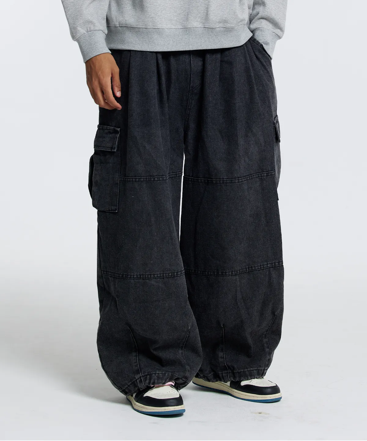 dbjd(더블제이디) | 실시간 인기 스타일 | 절개 카고 스트링 데님팬츠 (블랙) | 온더룩